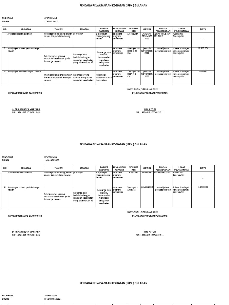 RPK Bulanan Program Perkesmas | PDF