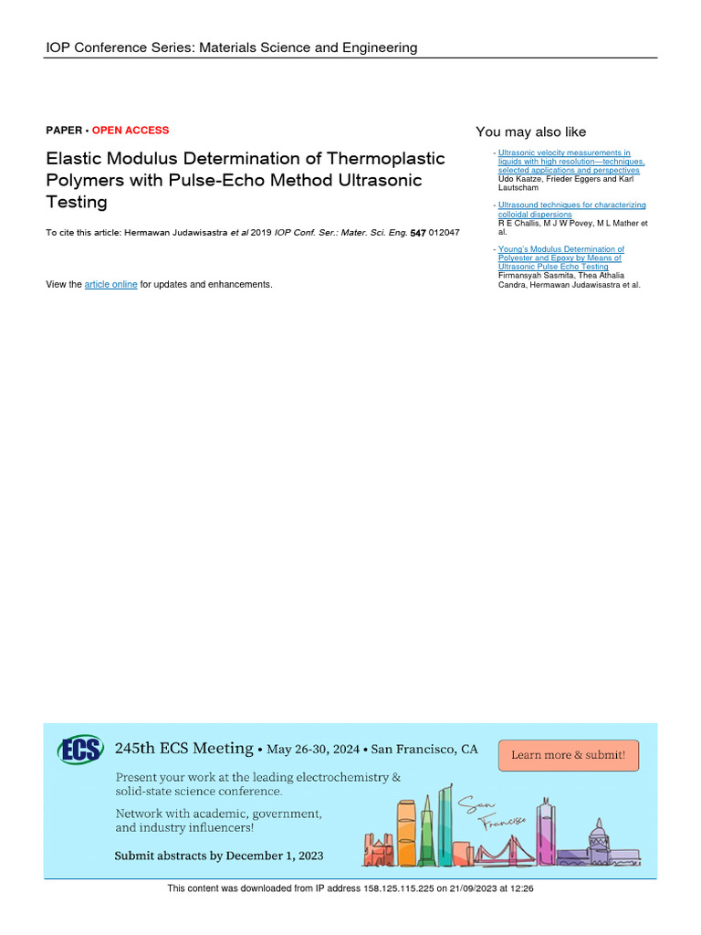 Elastic Modulus Determination of Thermoplastic Polymers With Pulse-Echo ...
