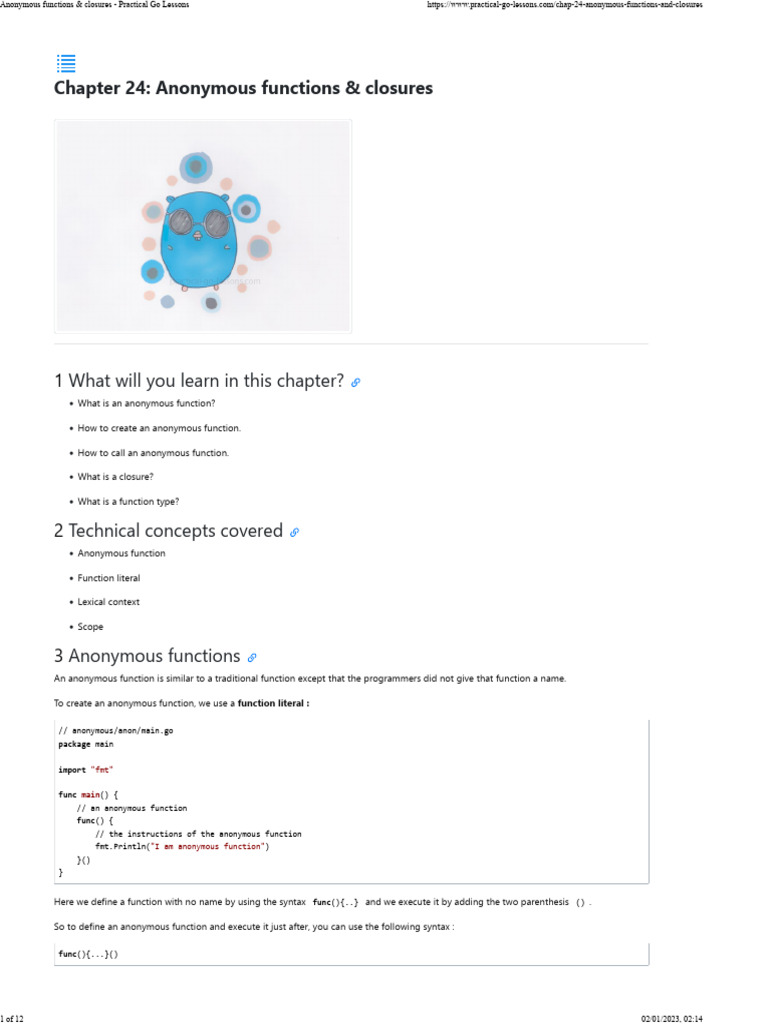 Anonymous Functions And Closures Practical Go Lessons 24 Pdf Anonymous Function Scope