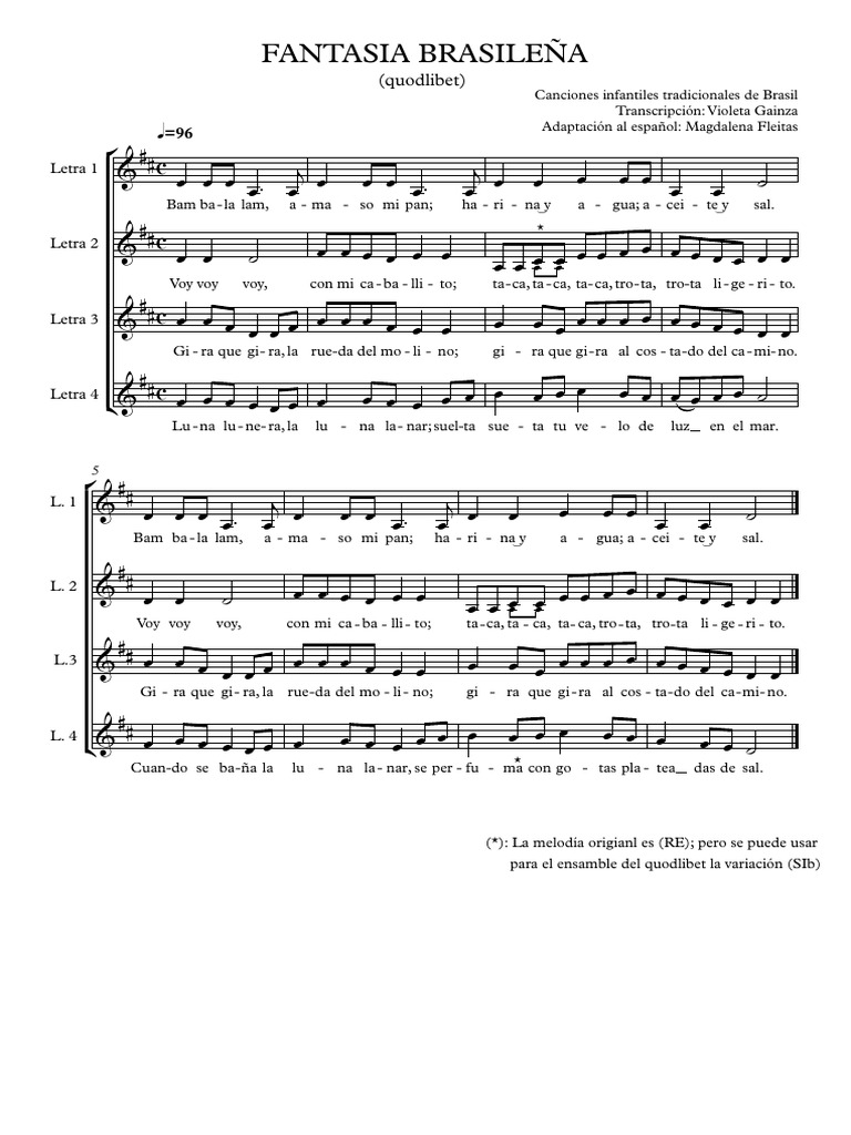 FANTASIA BRASILERA (Quodlibet) - Partitura Completa | PDF