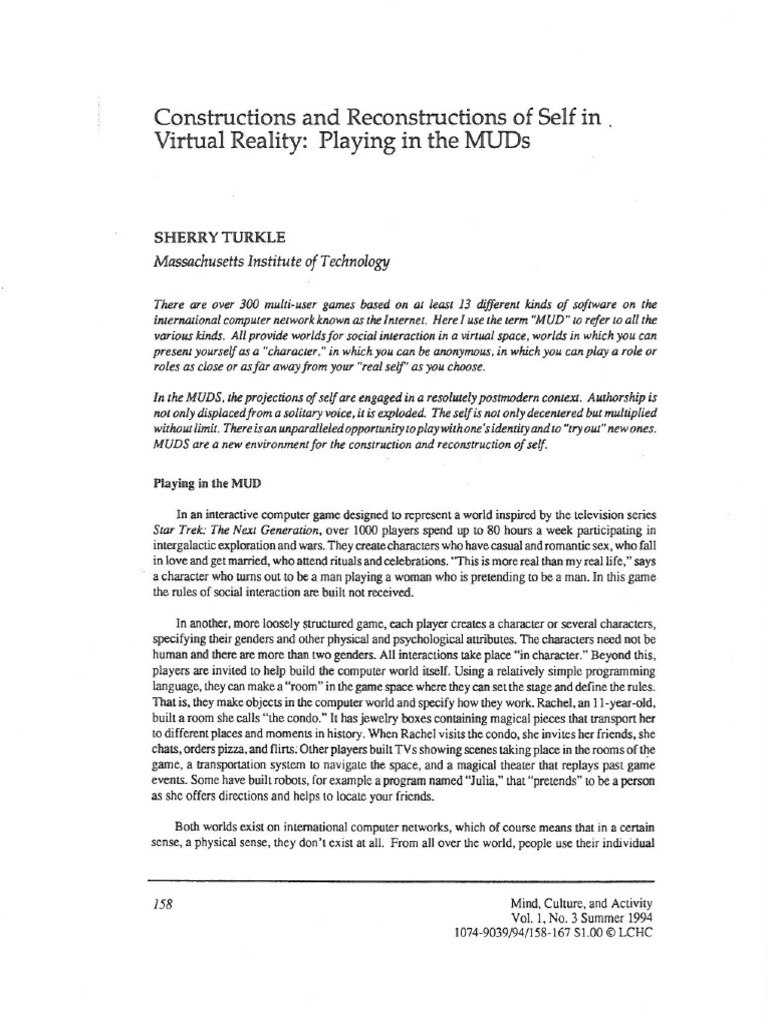 Construction and Reconstruction of Self - ENG (S. Turkle) | PDF