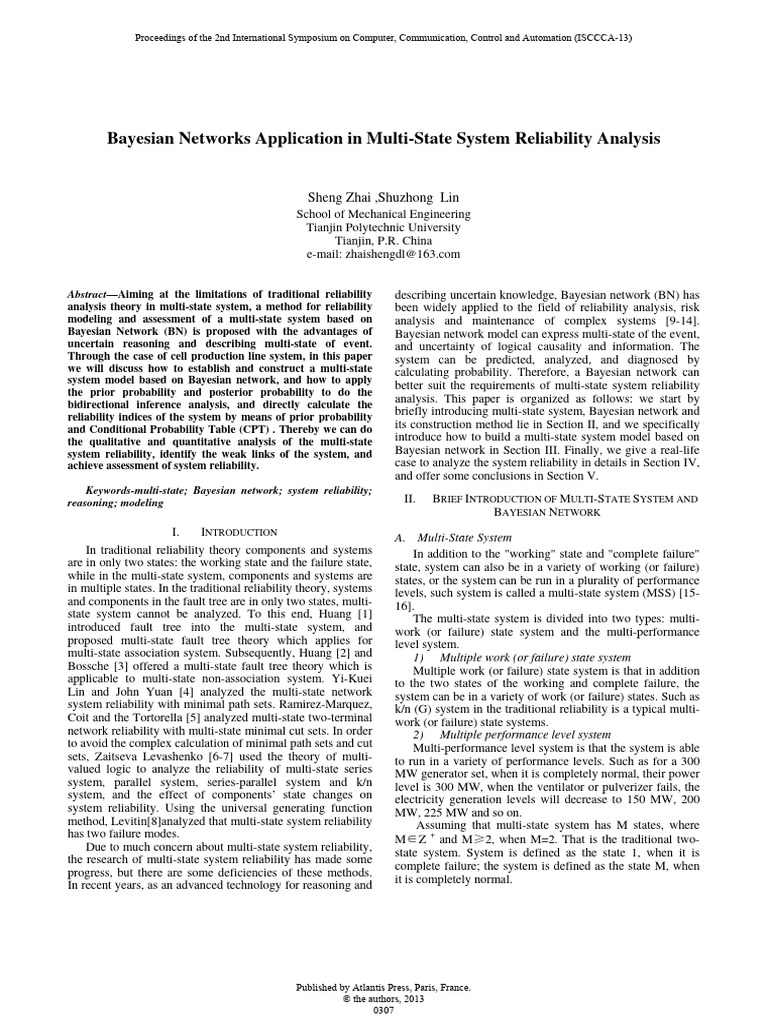 Bayesian Networks Application In Multi State System Reliability Analysis Download Free Pdf