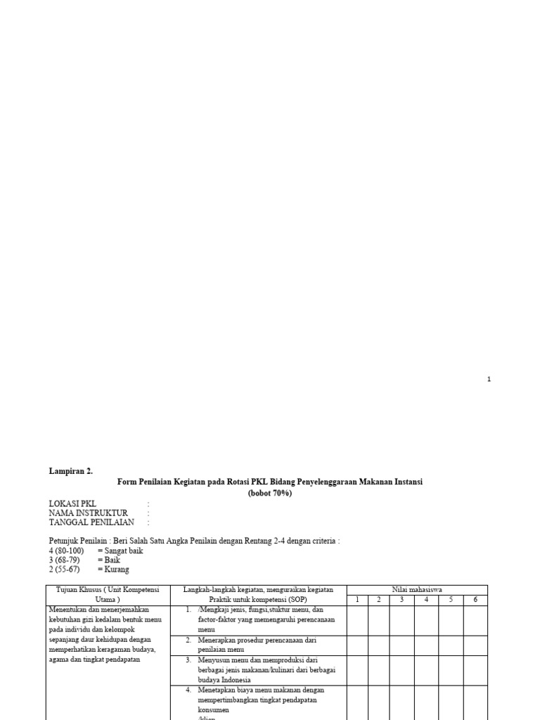 Form Nilai PKL MSPM D4 2023 | PDF