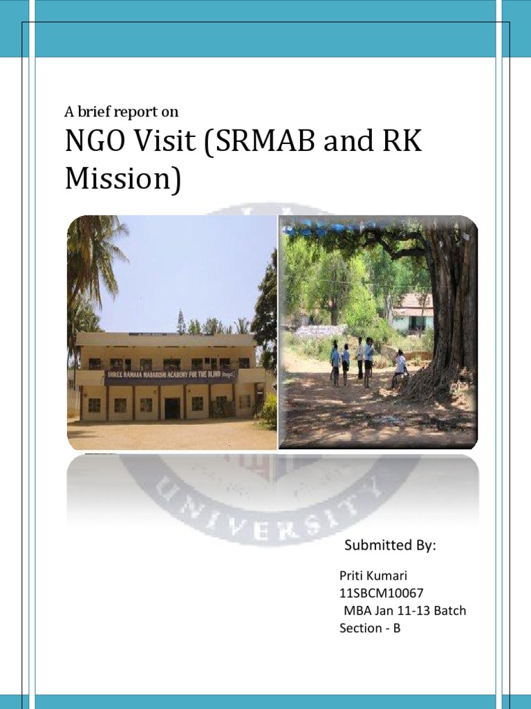NGO Visit (SRMAB and RK Mission) : A Brief Report On | PDF | Disability ...