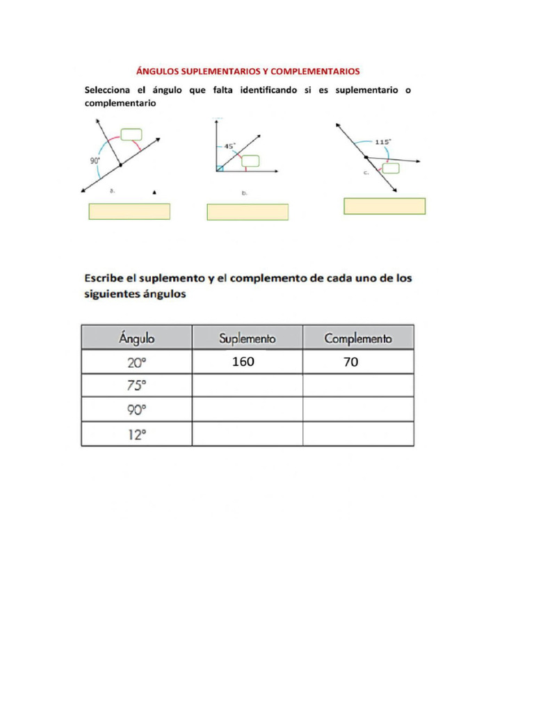 Ángulos Complementarios y Suplementarios | PDF