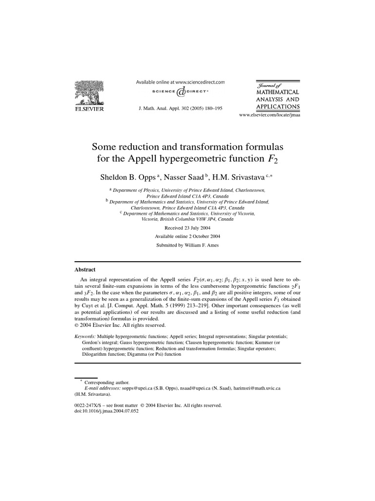 Some Reduction And Transformation Formulas For The Appell Hypergeometric Function F2 Pdf
