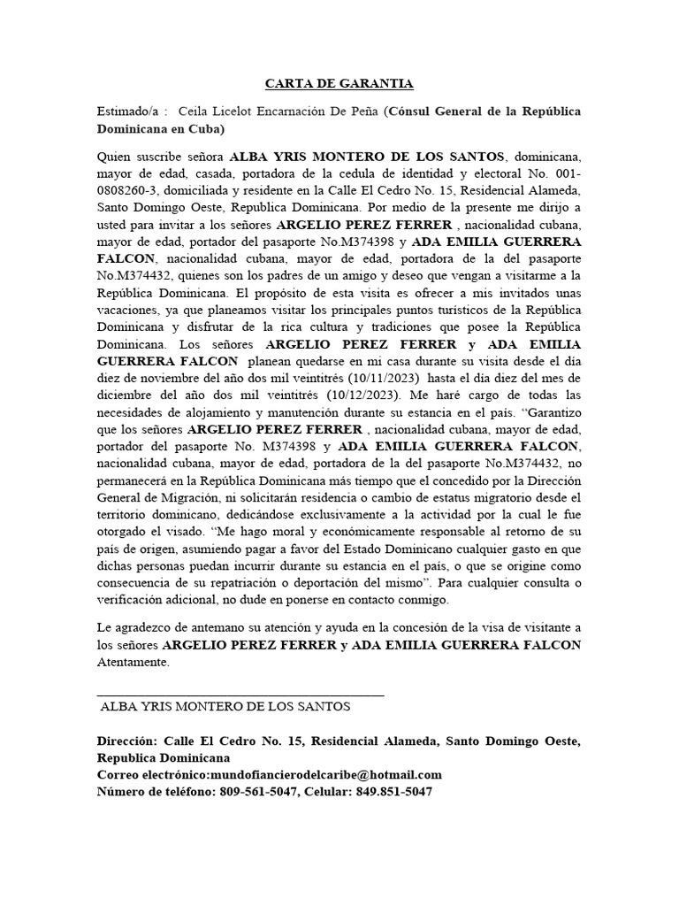Carta de Garantia | PDF | República Dominicana | Cuba