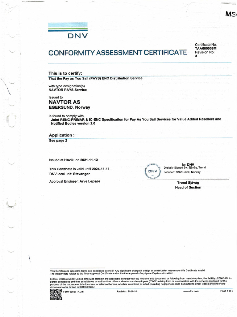 MSC-2 DNV Navtor Approval. | PDF