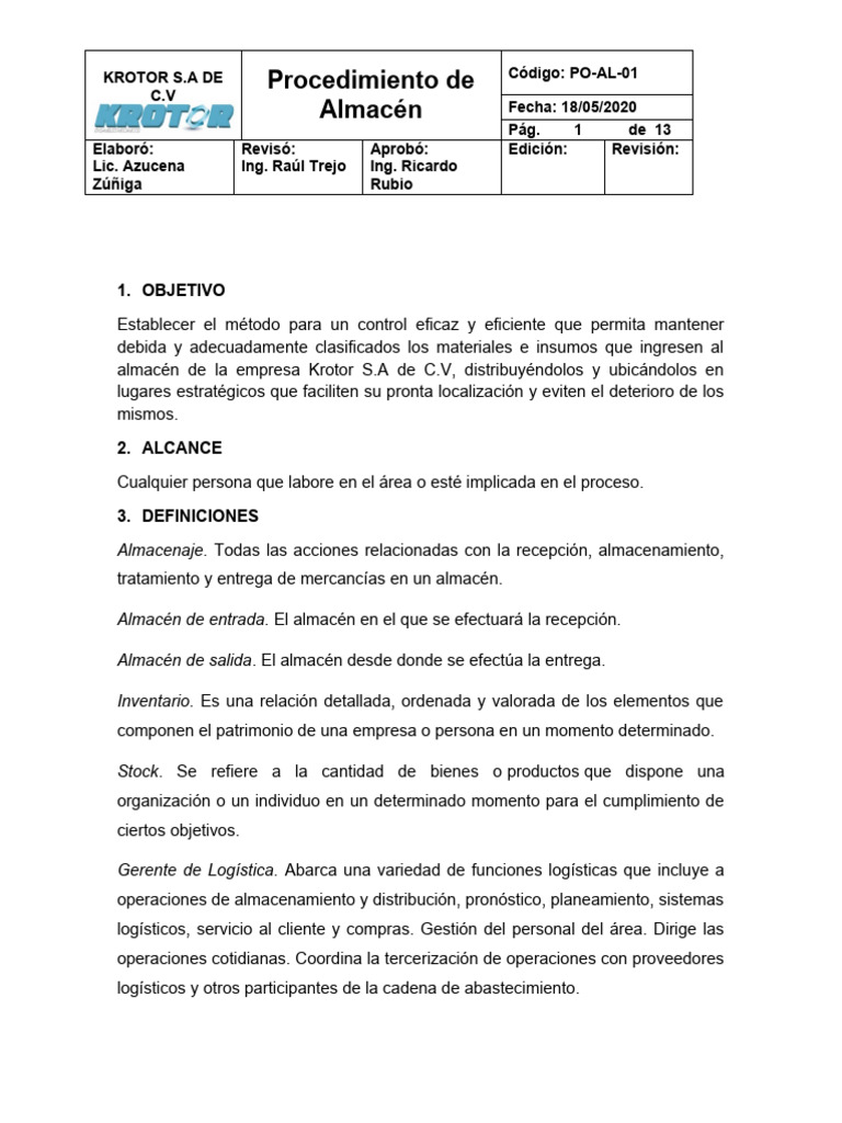 3 Procedimiento de Almacén | PDF | Logística | Almacén