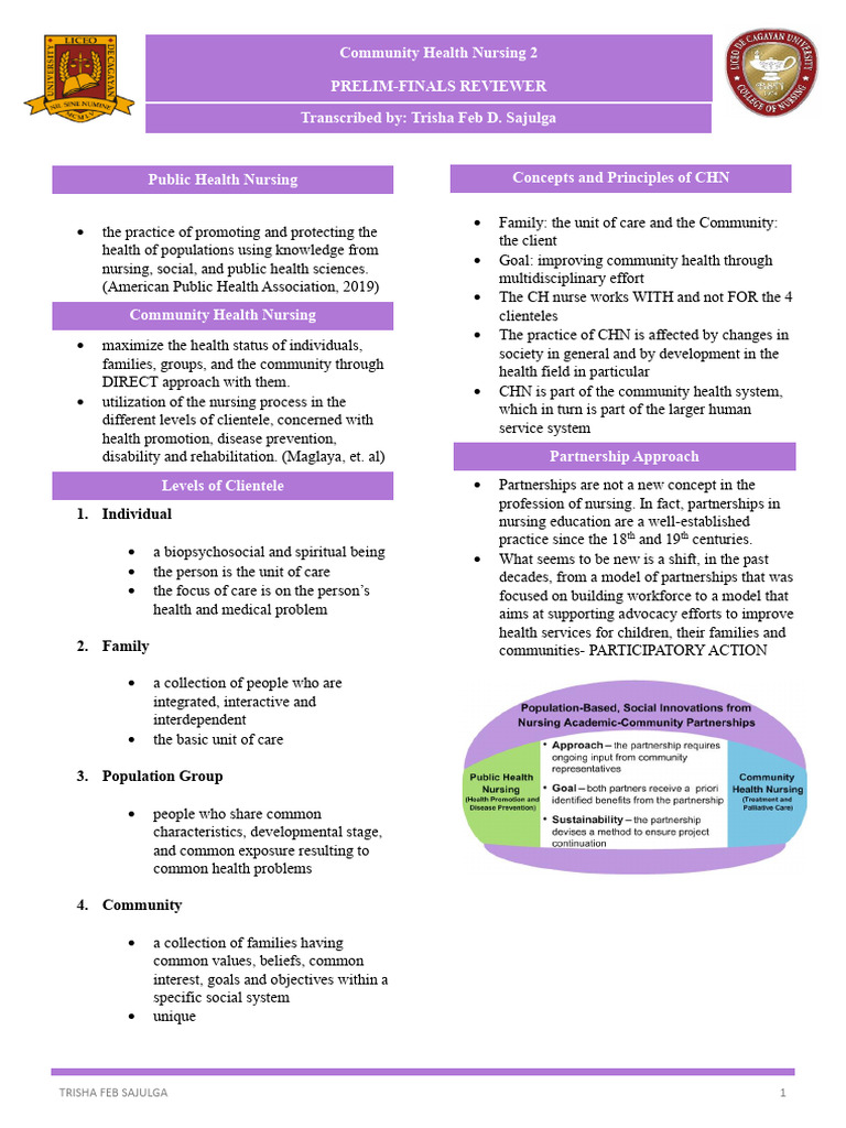 CHN 2 Reviewer | PDF | Nursing | Community