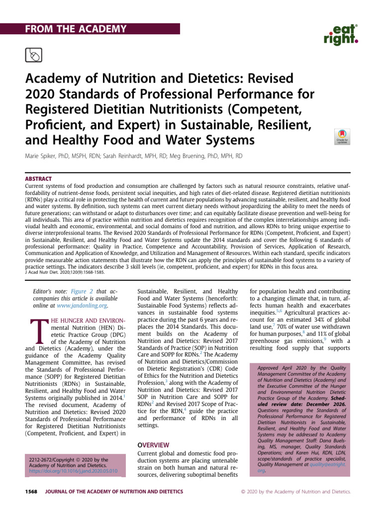 Academy of Nutrition and Dietetics | PDF | Dietitian | Sustainability