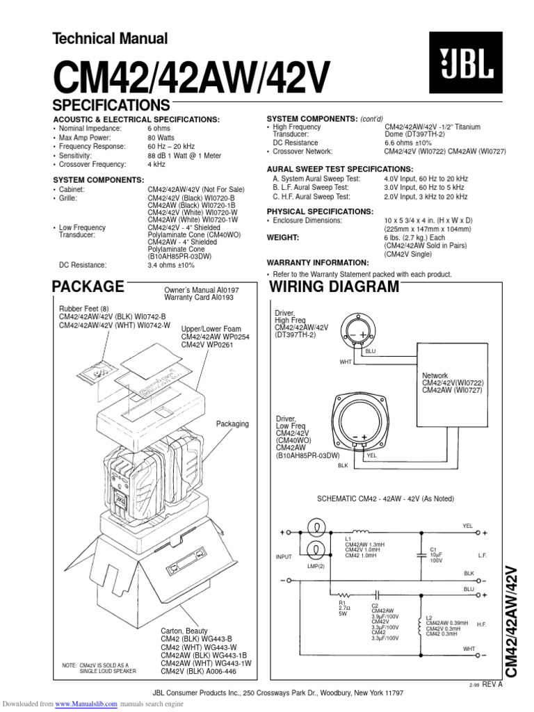 JBL CM42 Service Manual | PDF | Acoustics | Sound Technology