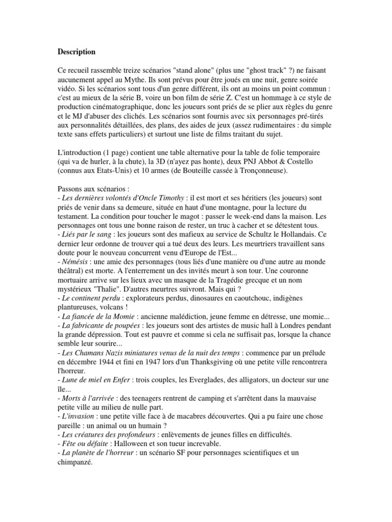 Scénarios de soirée vidéo horrifiques | PDF