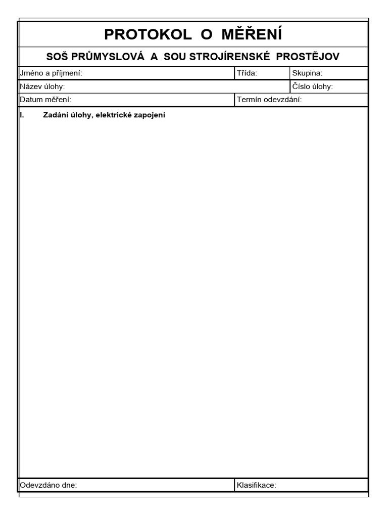 Formulář - Protokol o Měření | PDF
