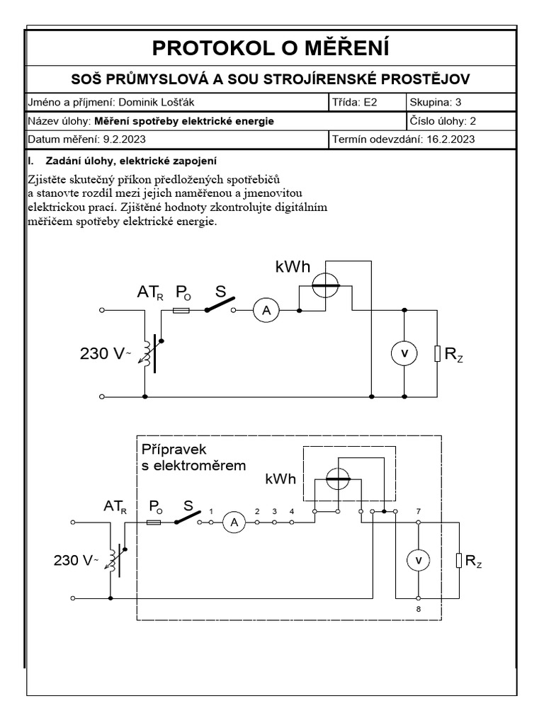Měření Protokol 2 | PDF