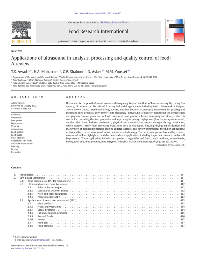Ultrasound Applications in Food Processing | PDF | Ultrasound | Medical ...