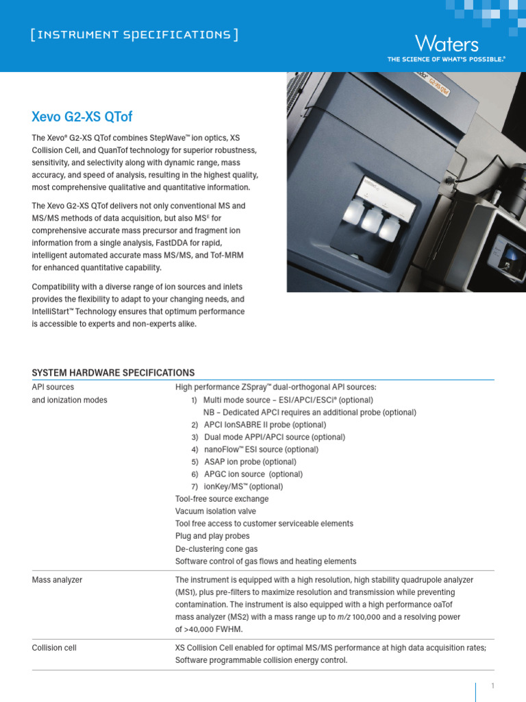 Xevo G2 XS QTof Specification Sheets | PDF | Tandem Mass Spectrometry ...