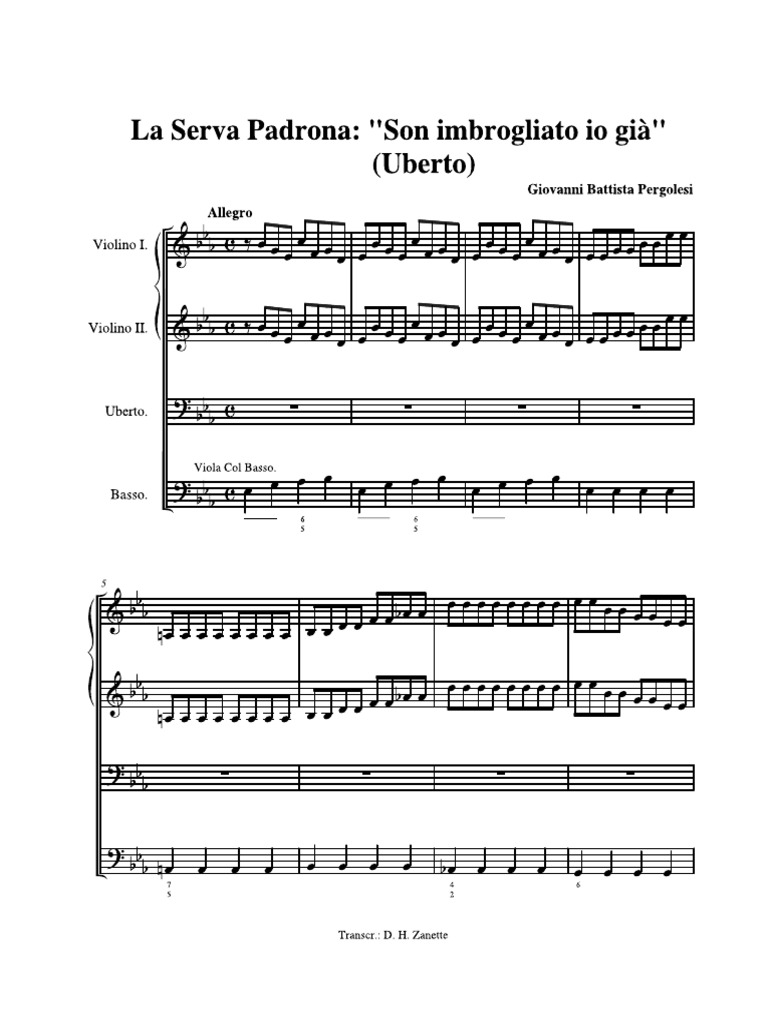 Pergolesi La Serva Padrona (Son Imbrogliato Excerpt) | PDF
