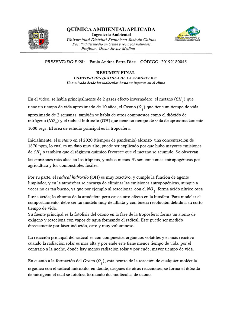 Resumen Final | PDF | Ozono | Dioxido de nitrogeno Resumen Final | PDF | Ozono | Dioxido de nitrogeno