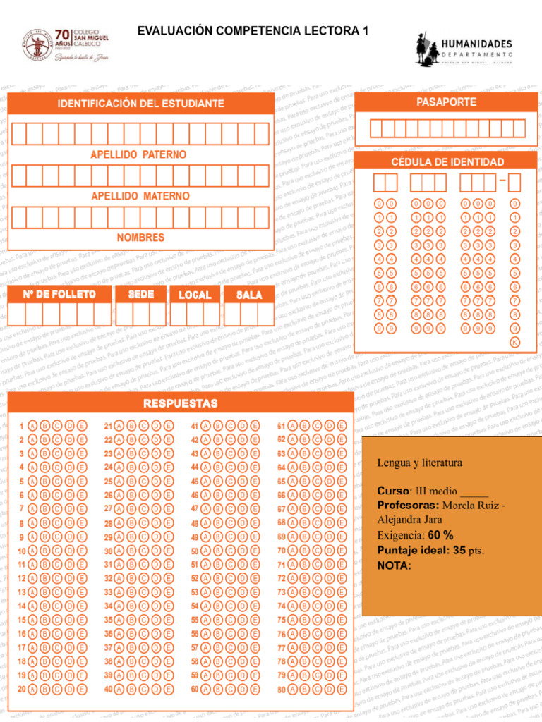 Hoja de Respuesta Ensayo Paes 1 | Descargar gratis PDF | Dinosaurios | Chile