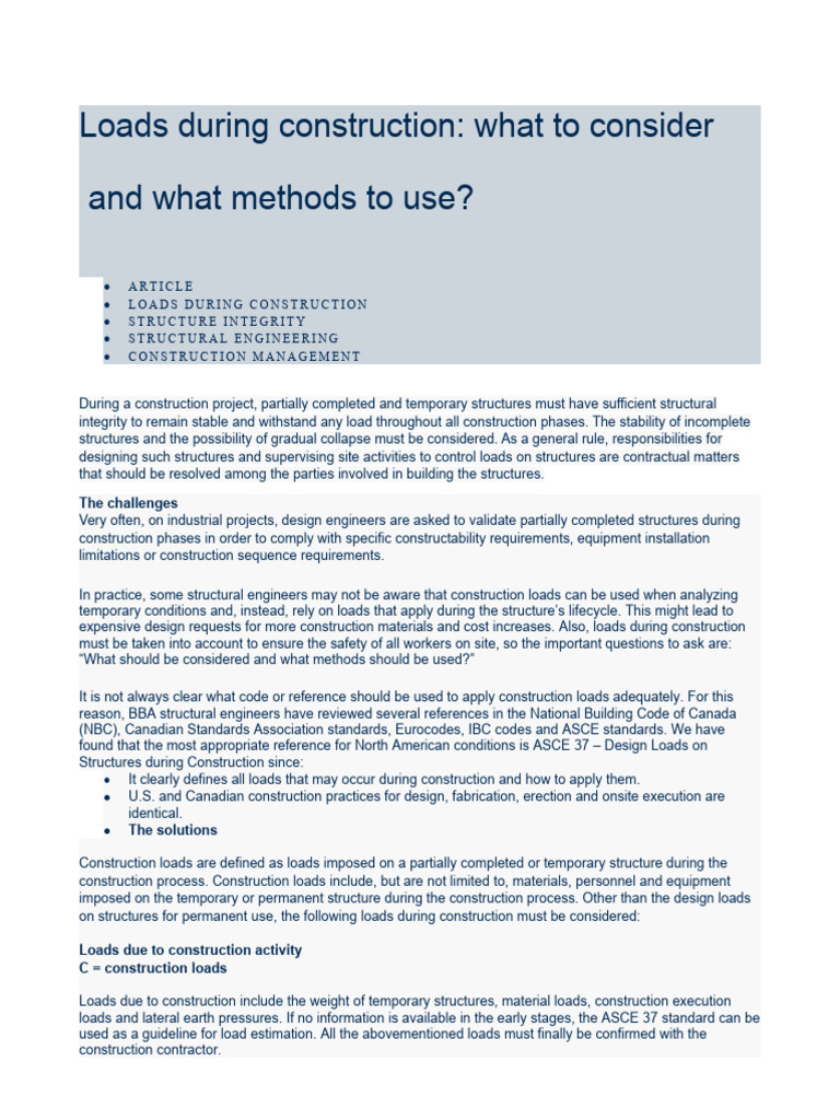 Loads During Construction | PDF