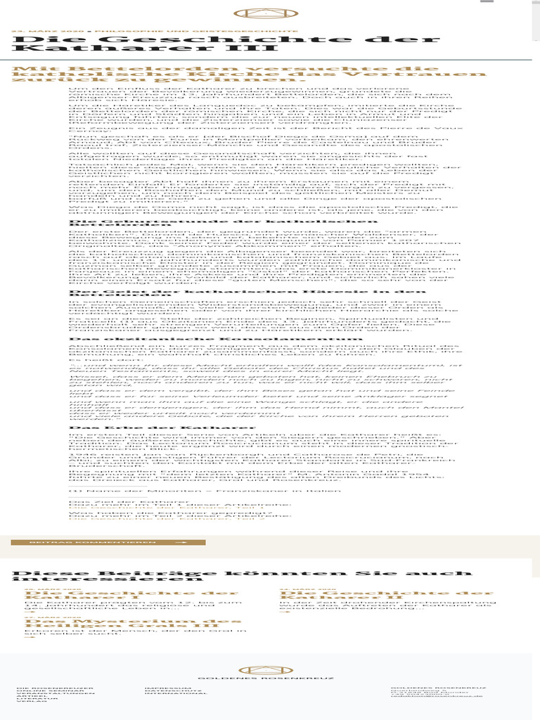 Die Geschichte Der Katharer III - Goldenes Rosenkreuz | PDF