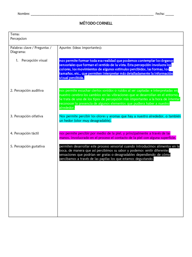 Método Cornell | PDF | Percepción | Neuropsicología