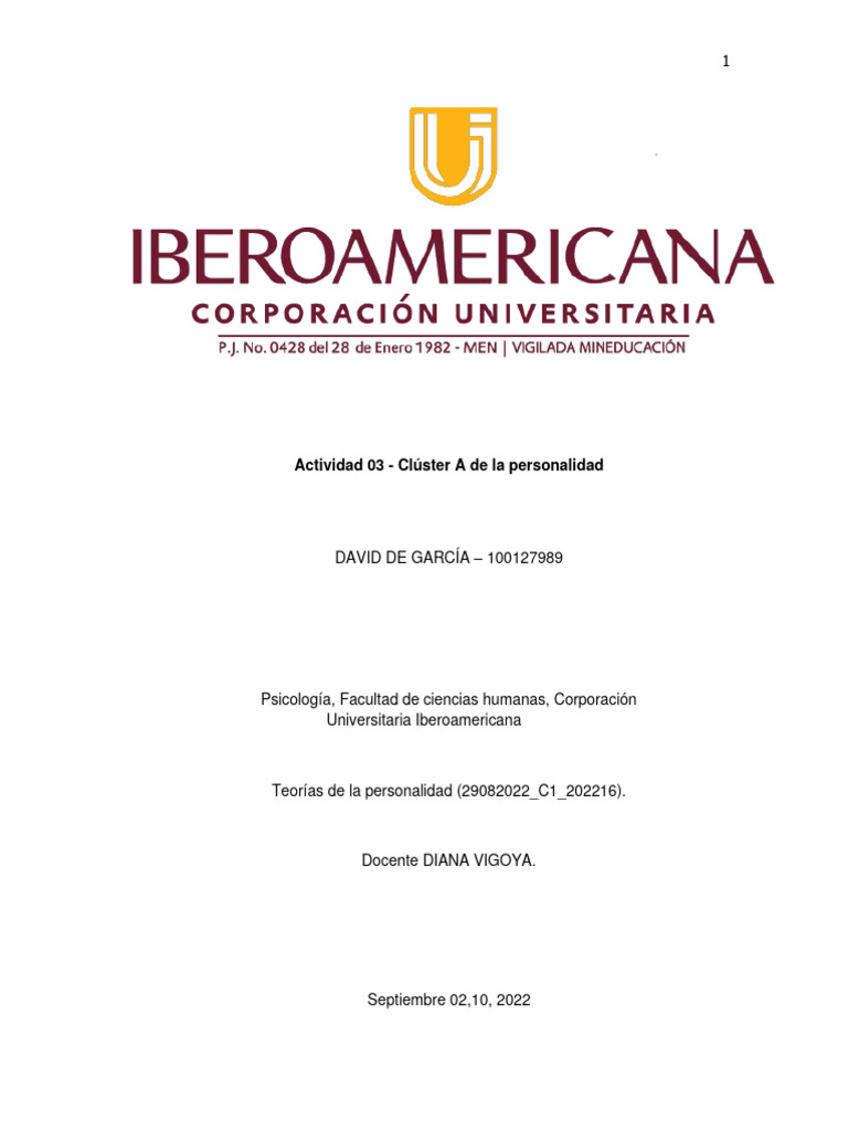 Actividad 03 - Cluster A de La Personalidad | PDF | Esquizofrenia | Psicosis