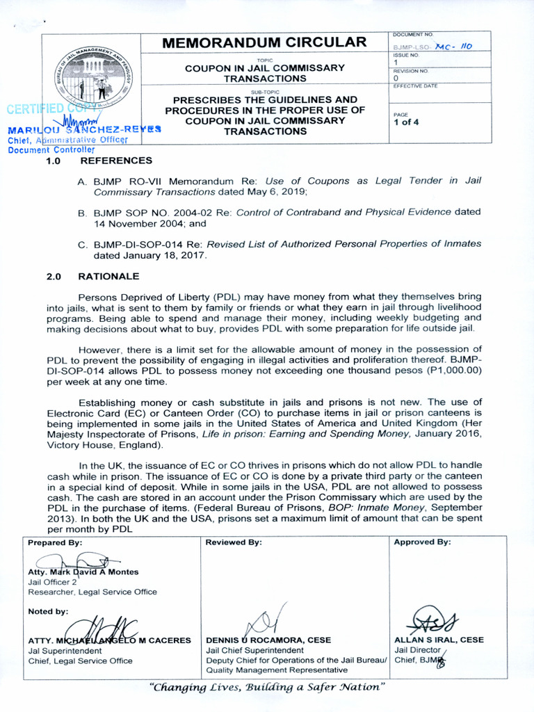 BJMP Memorandum Circular No 110 | PDF