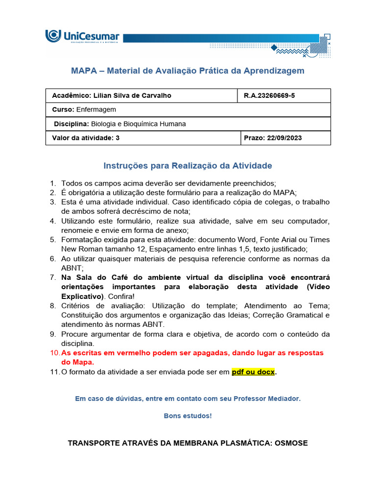 Atividade Mapa Osmose | PDF