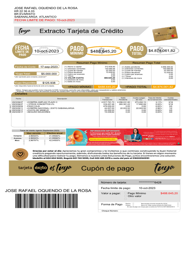 Extracto Tarjeta de Crédito Octubre | PDF | Tarjeta de crédito | Impuesto al valor agregado