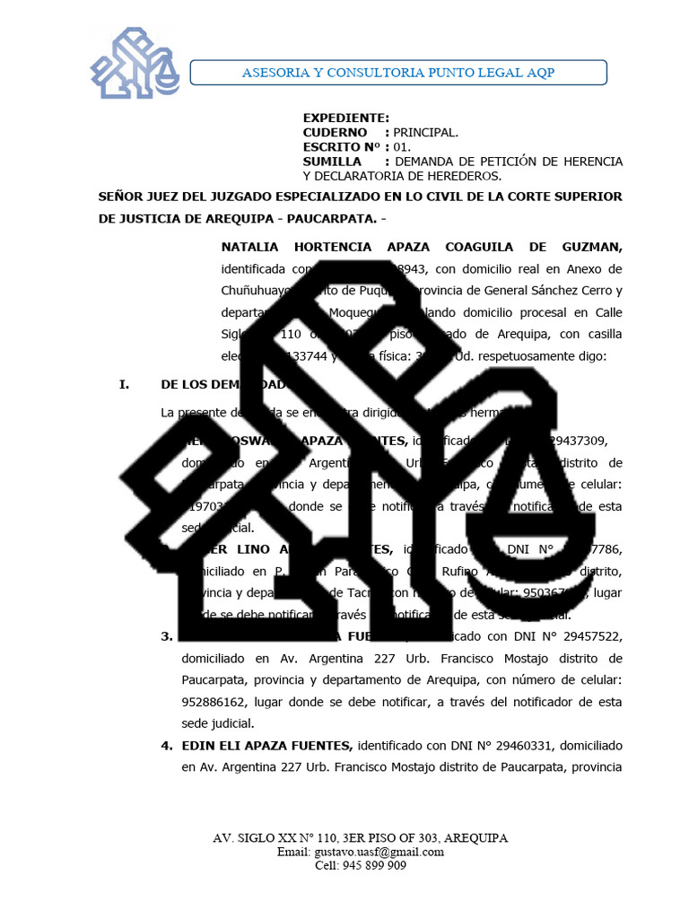 Demanda de Petición de Herencia y Declaratoria de Herederos | Descargar gratis PDF | Herencia ...