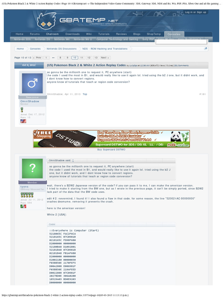 (US) Pokemon Black 2 & White 2 Action Replay Codes | PDF | Nintendo ...