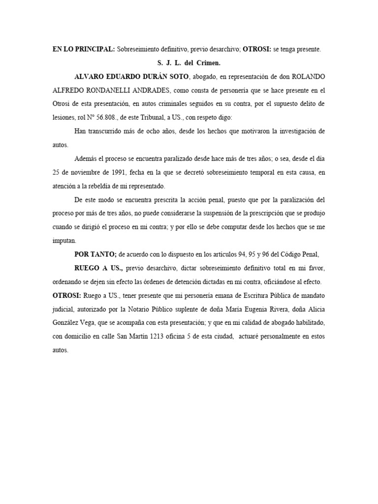 Prescripción acción penal escrito modelo | PDF