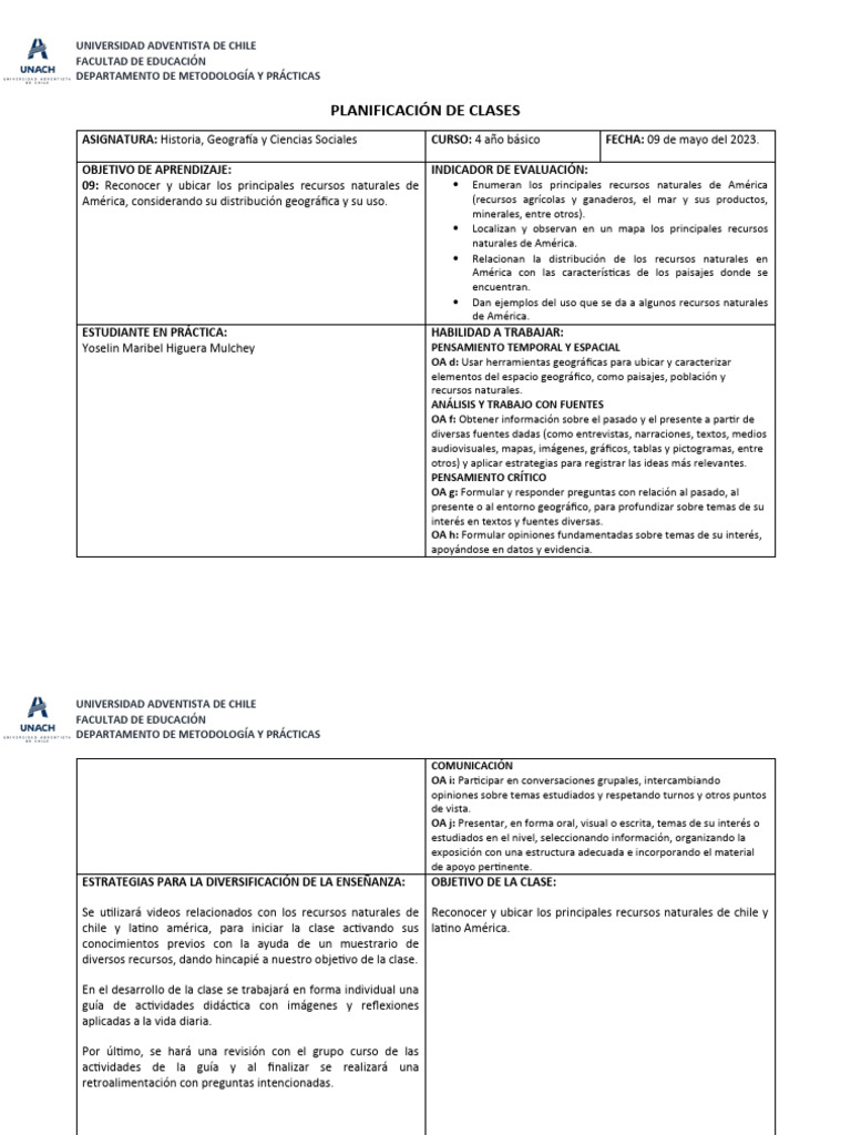 PLANIFICACIÓN DE CLASES HISTORIA 4°básico | PDF