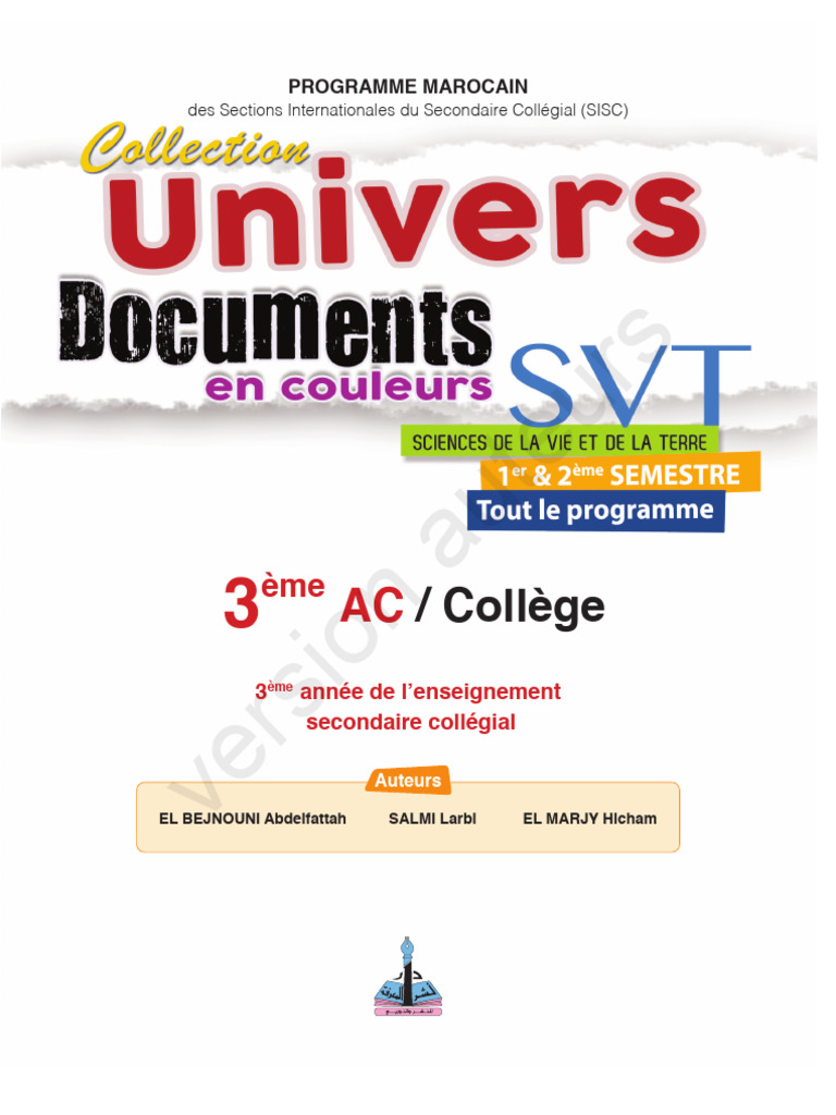Univers Documents SVT 3AC Version Auteurs | PDF | Vitamine | Calcium