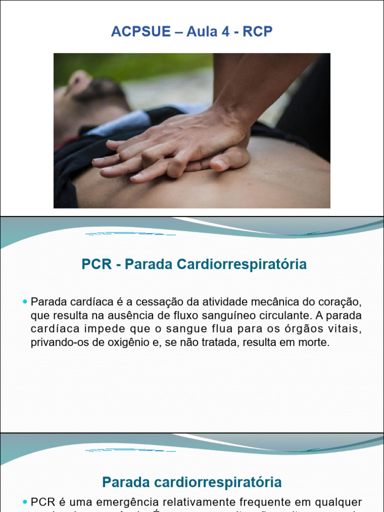 Acpsue - Aula 4 - RCP | PDF | Reanimação cardiopulmonar | Pulmão