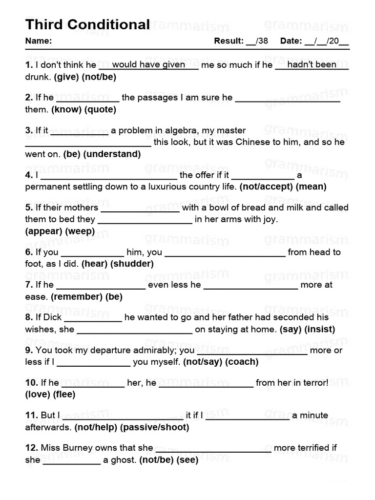 Third Conditional Practice Worksheet | PDF