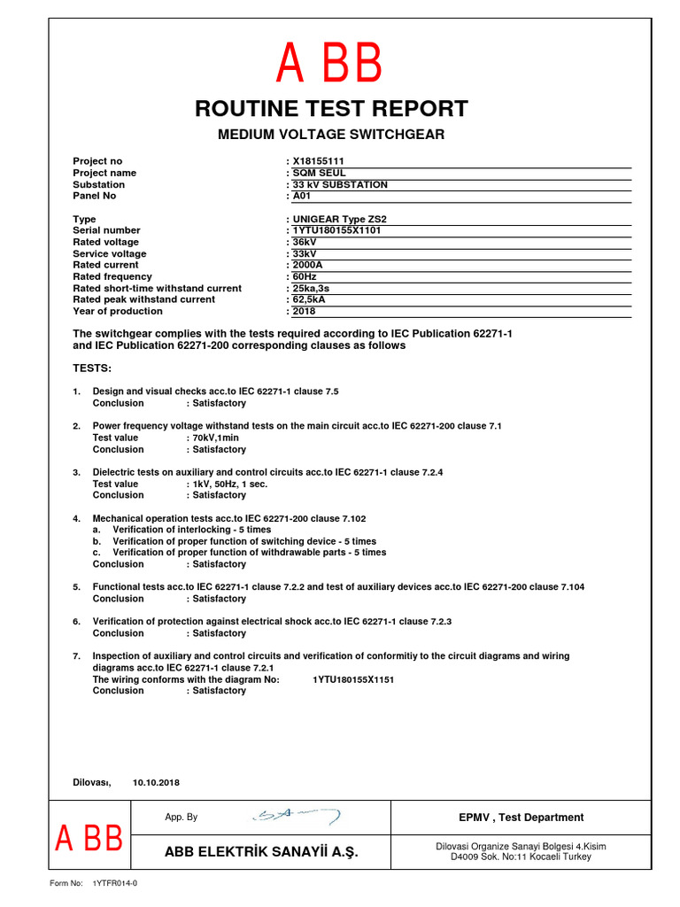 Test Report - X18155 - 1 | PDF | Electrical Substation | Electrical Wiring
