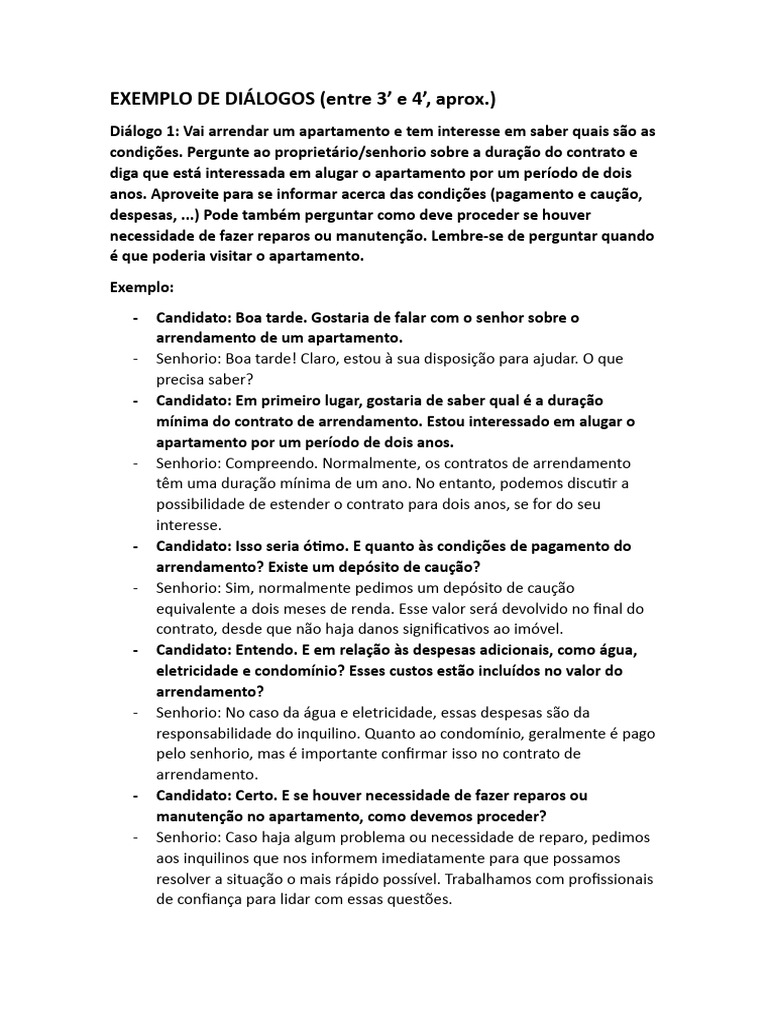 Exemplo de Diálogos | Download grátis PDF | Proprietário | Leasing