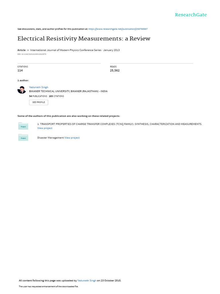 Electrical Resistivity Measurements: A Review: International Journal of Modern Physics ...