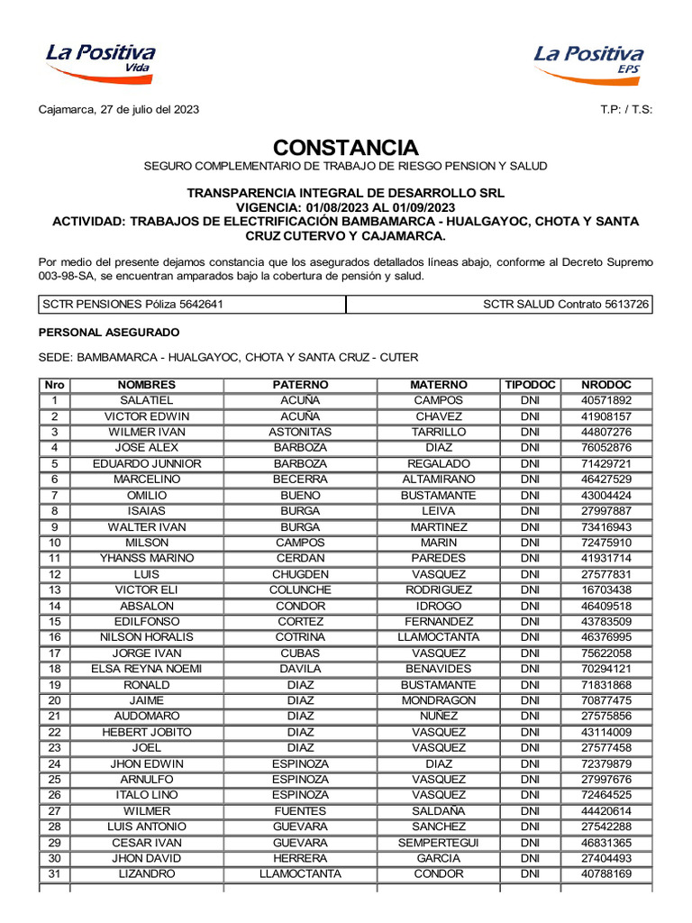 Constancia SCTR Agosto | PDF | Riesgo | Economias