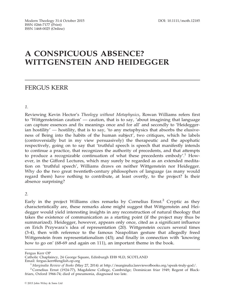 Modern Theology - 2015 - Kerr | PDF | Martin Heidegger | Ludwig ... Modern Theology - 2015 - Kerr | PDF | Martin Heidegger | Ludwig ...