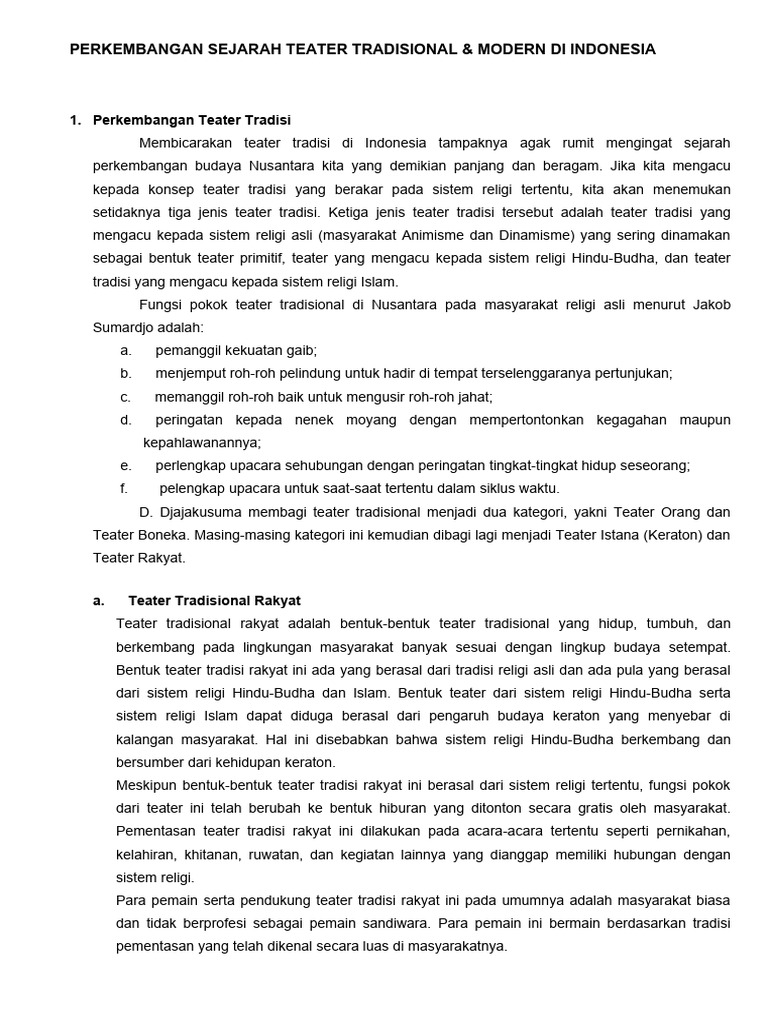 Perkembangan Sejarah Teater Tradisional | PDF | Seni