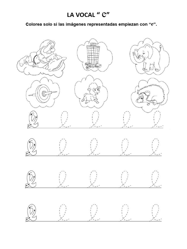 Delineado de la Vocal "e" para Niños | PDF