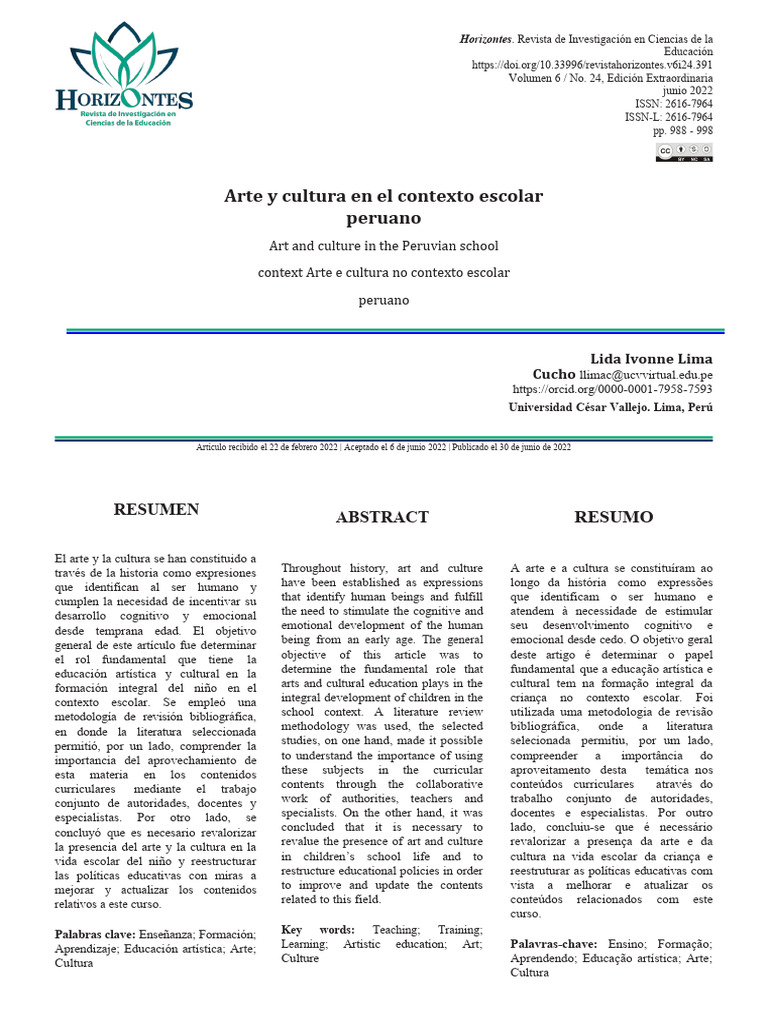 Articulo 12 Horizontes n24v6 Ee | PDF | Enseñando | Educación primaria