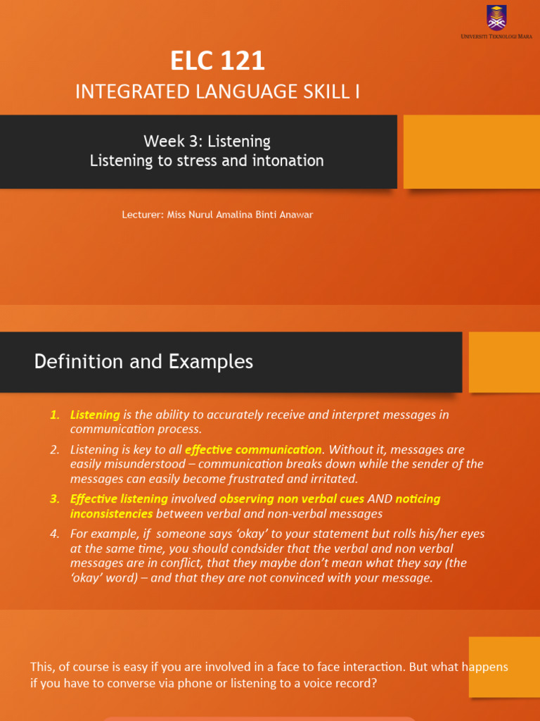 ELC 121 - Week 3 - Listening | PDF | Stress (Linguistics) | Word