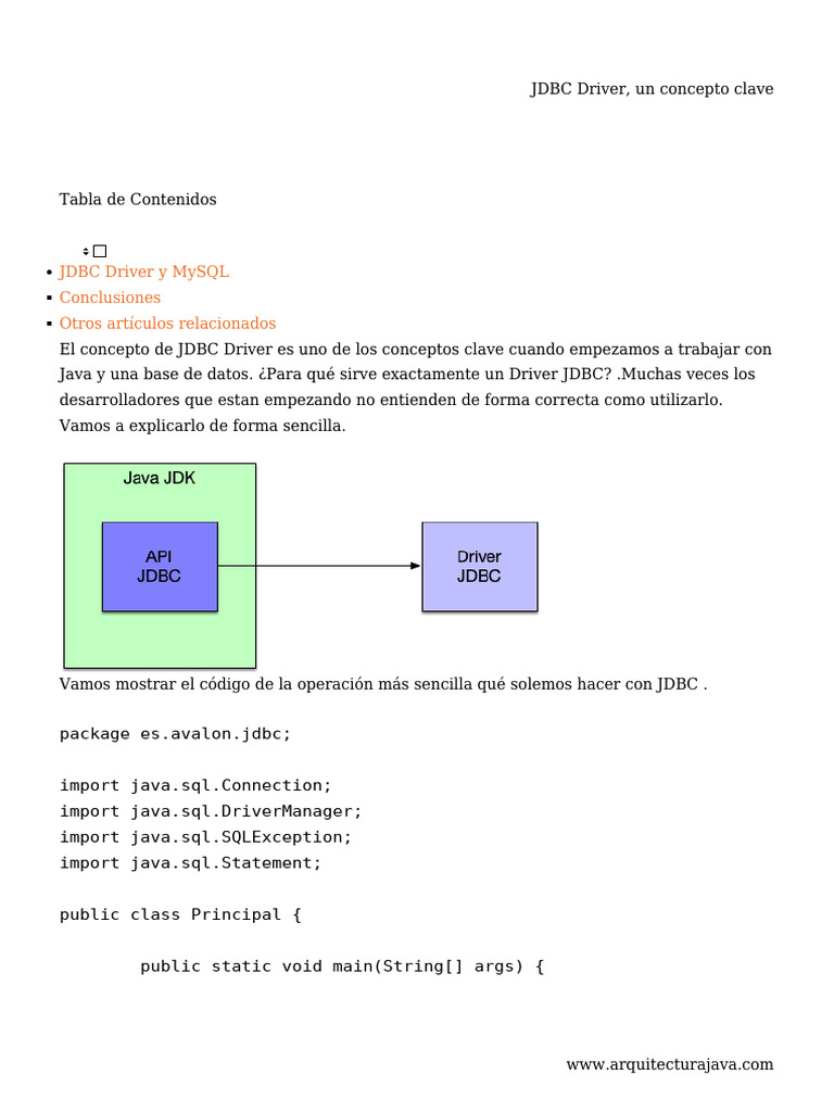 JDBC Driver, Un Concepto Clave | PDF | Mi sql | Java (lenguaje de programación)