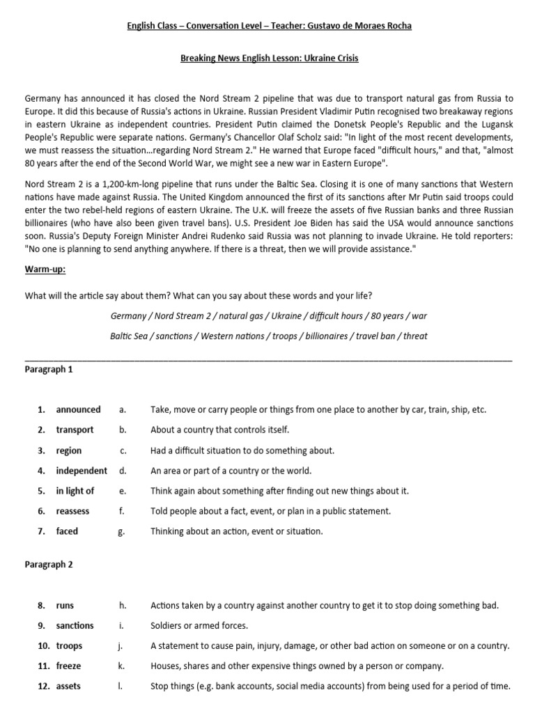 Breaking News English Lesson - Ukraine Crisis | PDF | Foreign Relations ...