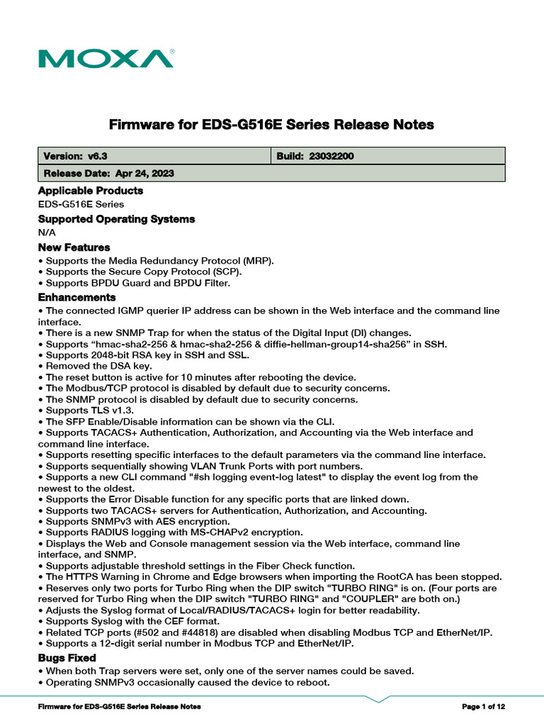 EDS-G516E Firmware Release Notes v6.3 | PDF | Transport Layer Security ...